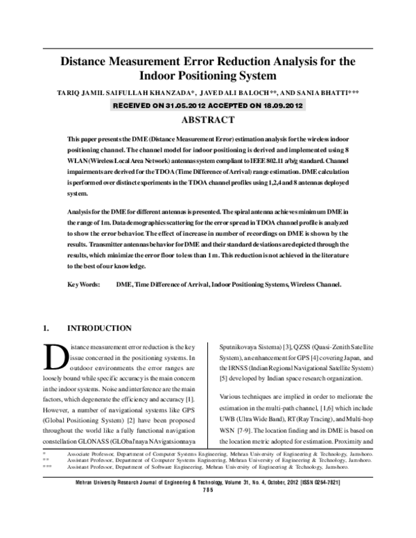 (PDF) Distance Measurement Error Reduction Analysis for the Indoor ...
