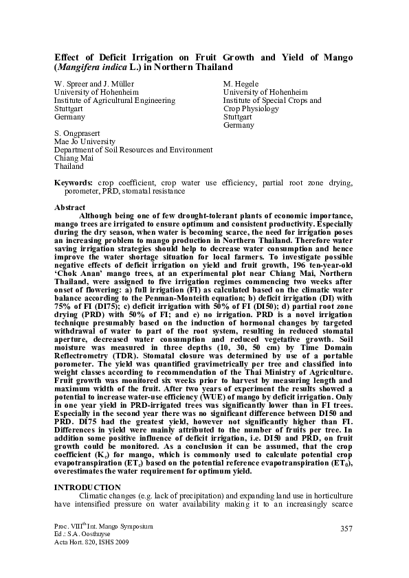 (PDF) Effect of Deficit Irrigation on Fruit Growth and Yield of Mango (Mangifera Indica L.) in ...