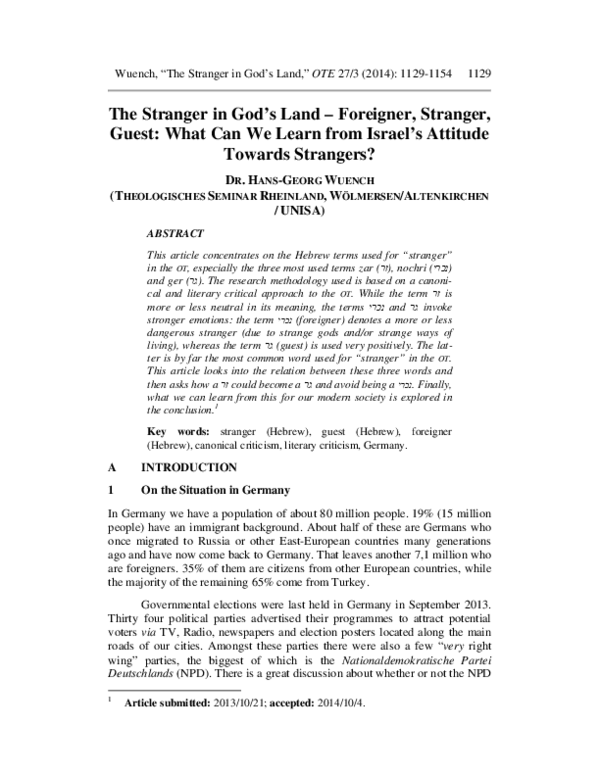 (PDF) The stranger in God's land - foreigner, stranger, guest : what ...