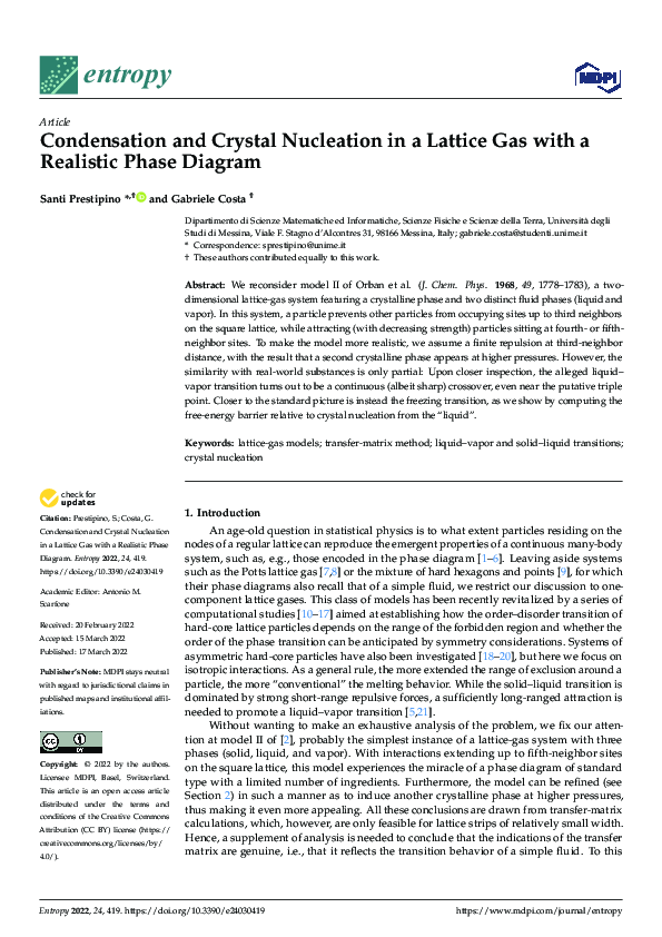 (PDF) Condensation and Crystal Nucleation in a Lattice Gas with a ...