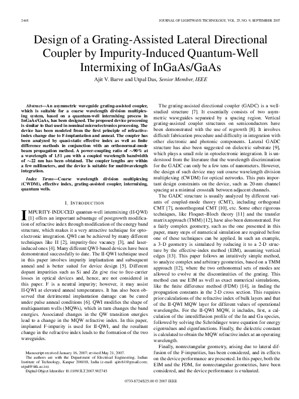 Design of a Grating-Assisted Lateral Directional Coupler by Impurity ...