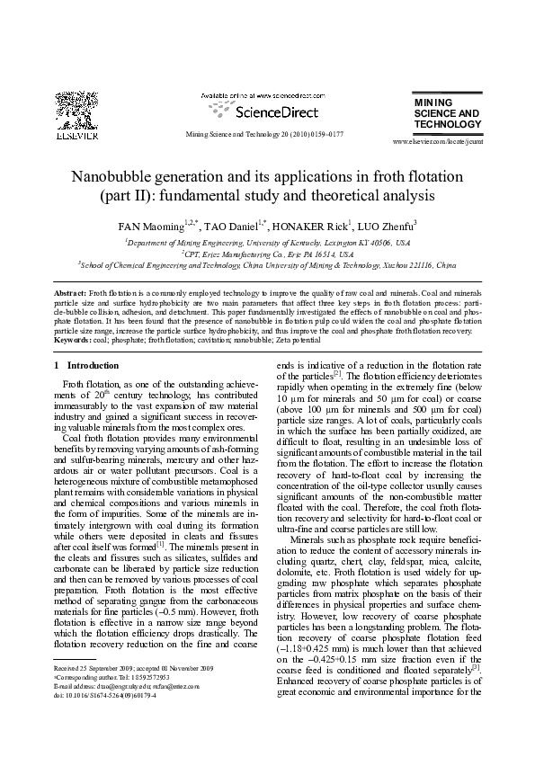 (PDF) Nanobubble generation and its applications in froth flotation (part II): fundamental study ...