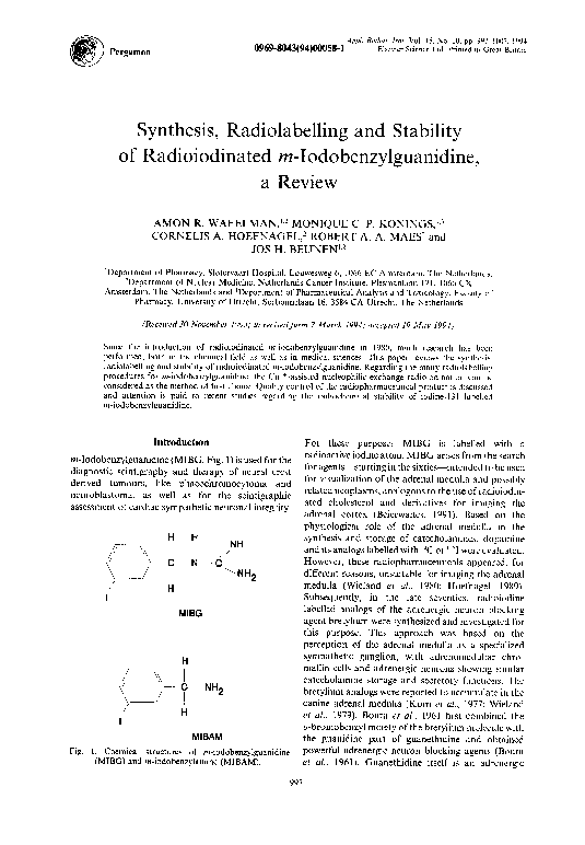 (PDF) Synthesis, radiolabelling and stability of radioiodinated m-iodobenzylguanidine, a review