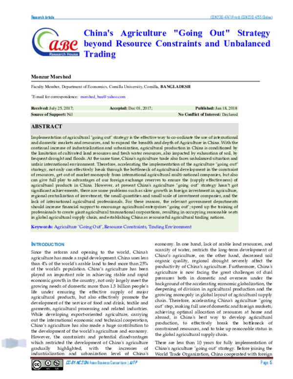 (PDF) China's Agriculture "Going Out" Strategy beyond Resource ...