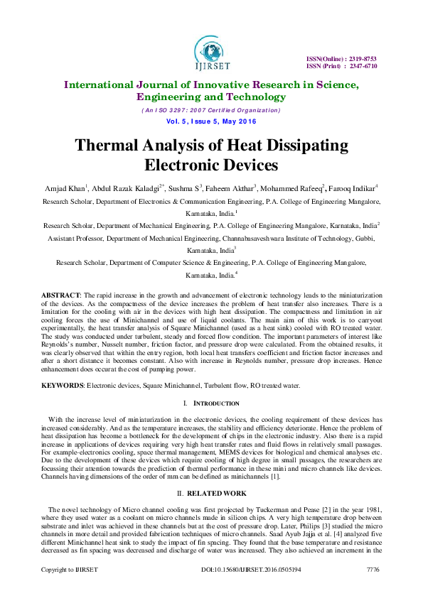 (PDF) Thermal Analysis of Heat Dissipating Electronic Devices