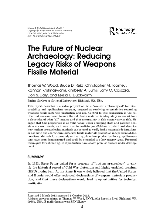(PDF) The Future of Nuclear Archaeology: Reducing Legacy Risks of ...