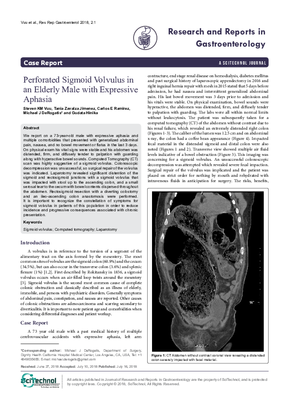 (PDF) Perforated Sigmoid Volvulus in an Elderly Male with Expressive ...