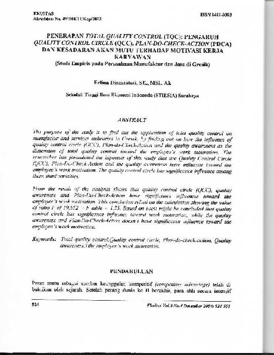 (PDF) PENERAPAN TOTAL QUALITY CONTROL (TQC): PENGARUH QUALITY CONTROL ...