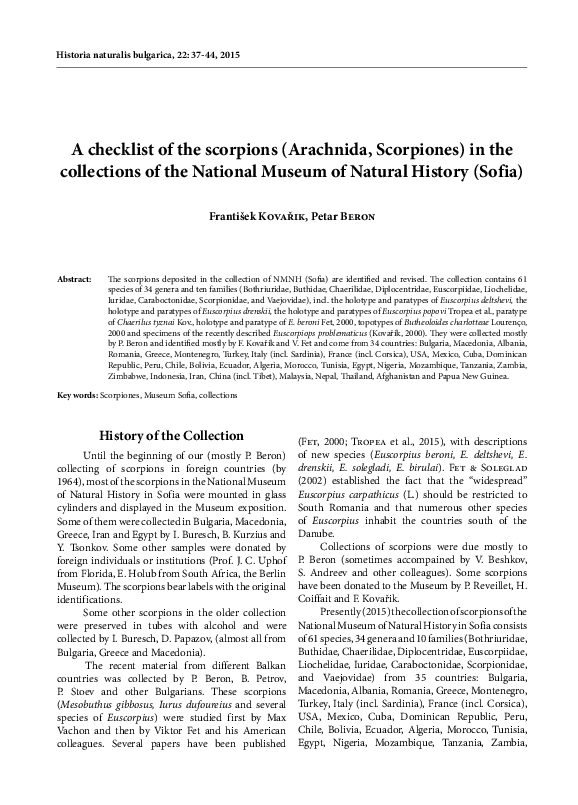 (PDF) A checklist of scorpions (Arachnida) in the collections of the ...