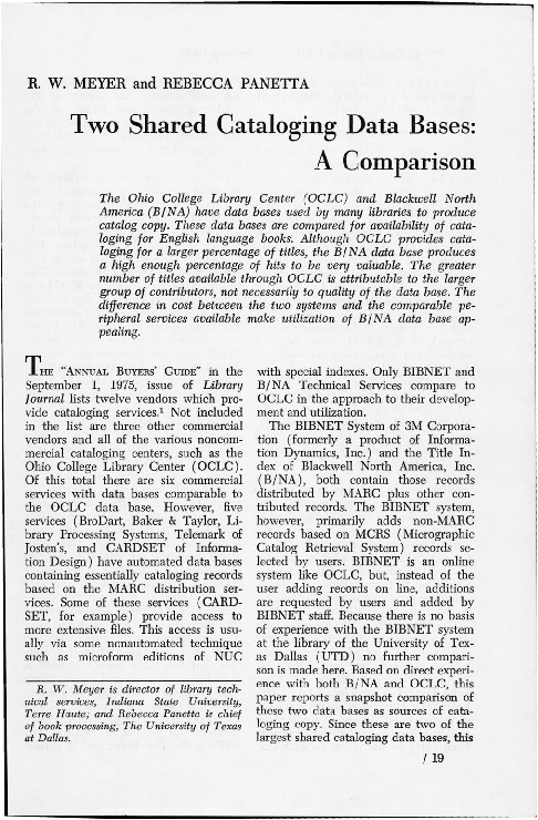 (PDF) Two Shared Cataloging Data Bases: A Comparison