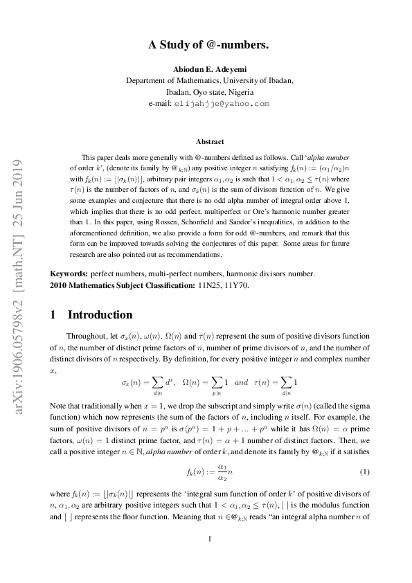 (PDF) A Study of @-numbers