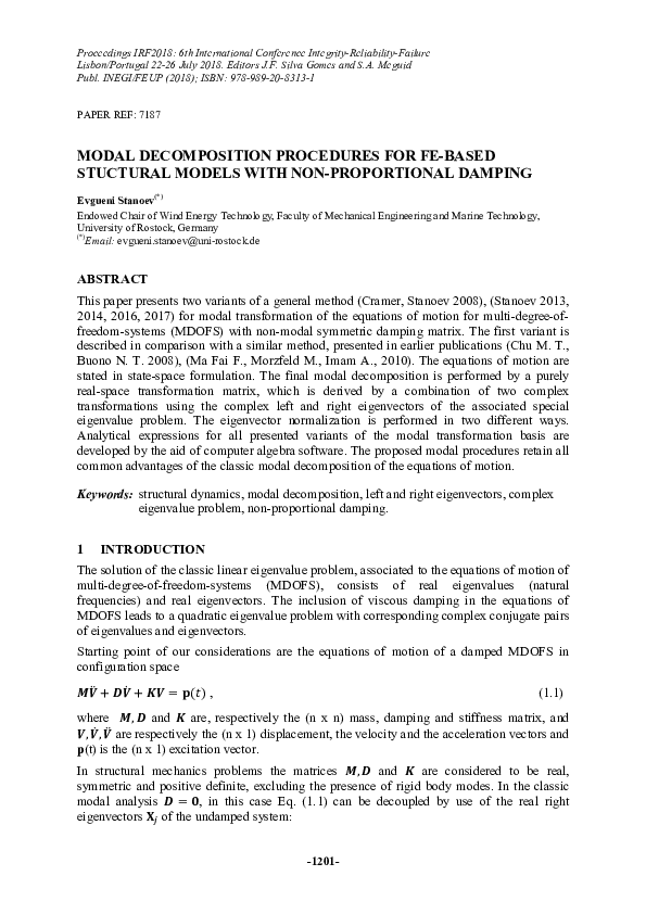 (PDF) Modal Decomposition Procedures for Fe-Based Stuctural Models with ...