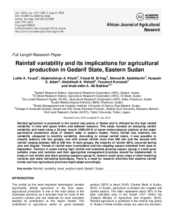 (PDF) Rainfall variability and its implications for agricultural ...