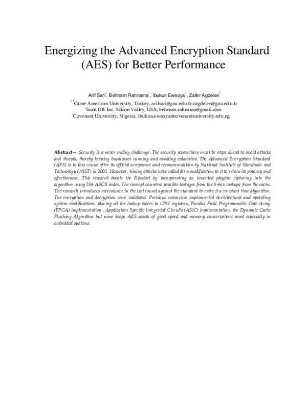 (PDF) Energizing the Advanced Encryption Standard (AES) for Better ...