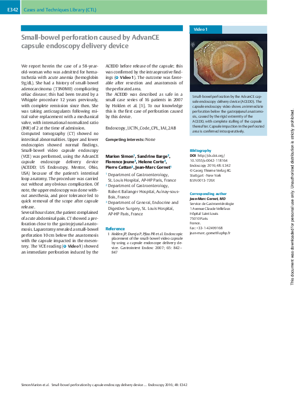 (PDF) Small-bowel perforation caused by AdvanCE capsule endoscopy ...