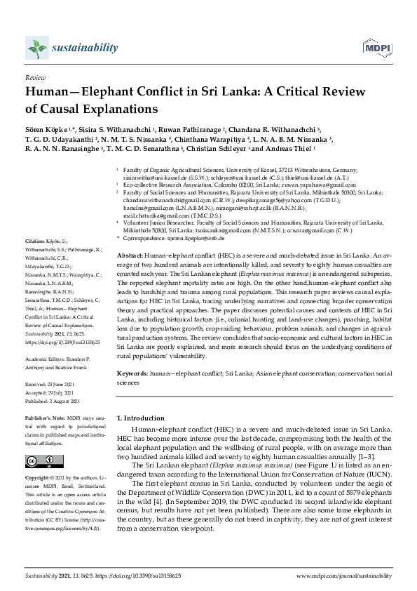 (PDF) Human–Elephant Conflict in Sri Lanka: A Critical Review of Causal ...