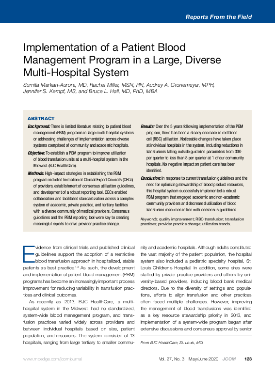 (PDF) Implementation of a patient blood management program in an ...