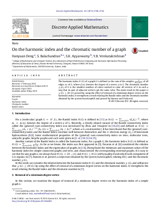 (PDF) On the harmonic index and the chromatic number of a graph | venkatakrishnan Yanamandram ...