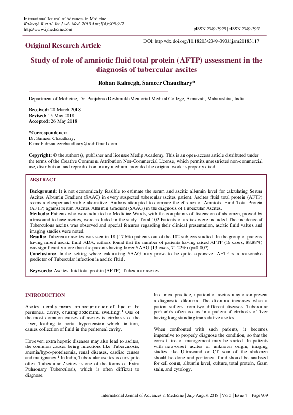 (PDF) Study of role of amniotic fluid total protein (AFTP) assessment ...