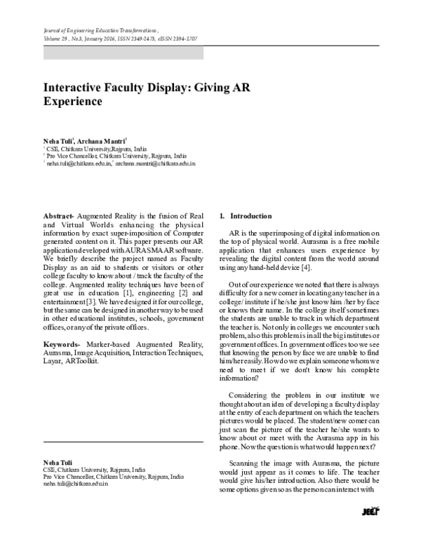 Interactive Faculty Display:Giving AR Experience