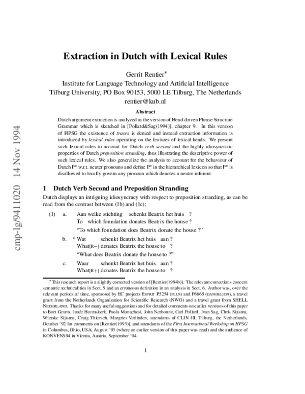 (PDF) Extraction in Dutch with Lexical Rules