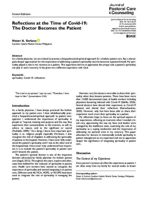 (PDF) Reflections at the Time of Covid-19: The Doctor Becomes the Patient