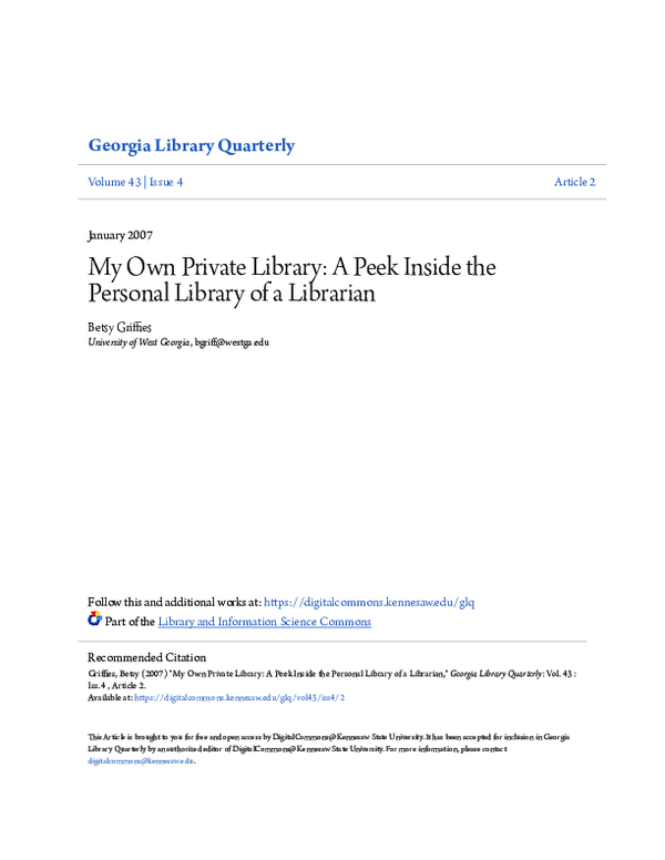 (PDF) My Own Private Library: A Peek Inside the Personal Library of a ...