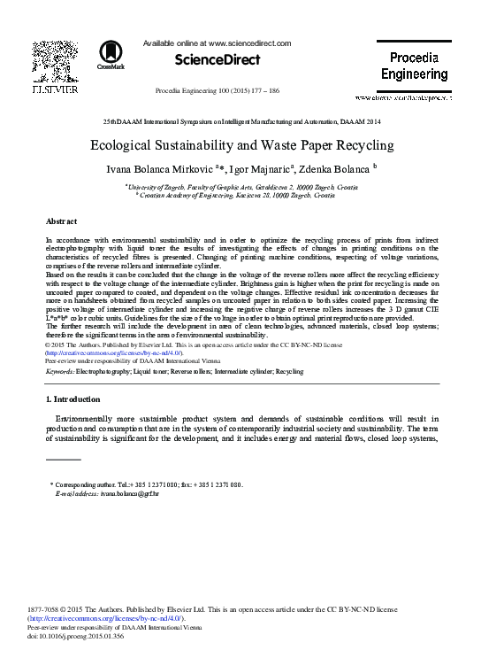 (PDF) Ecological Sustainability and Waste Paper Recycling