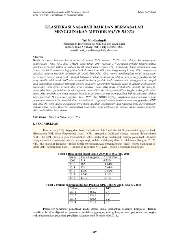 (PDF) Klasifikasi Nasabah Baik Dan Bermasalah Menggunakan Metode Naive Bayes