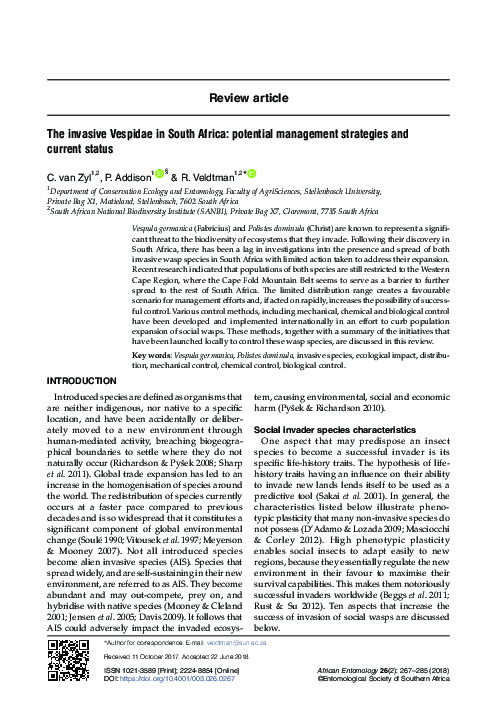 (PDF) The Invasive Vespidae in South Africa: Potential Management ...