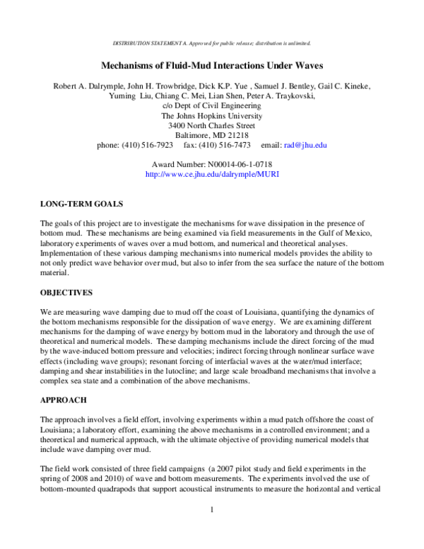 (PDF) Mechanisms of Fluid-Mud Interactions Under Waves