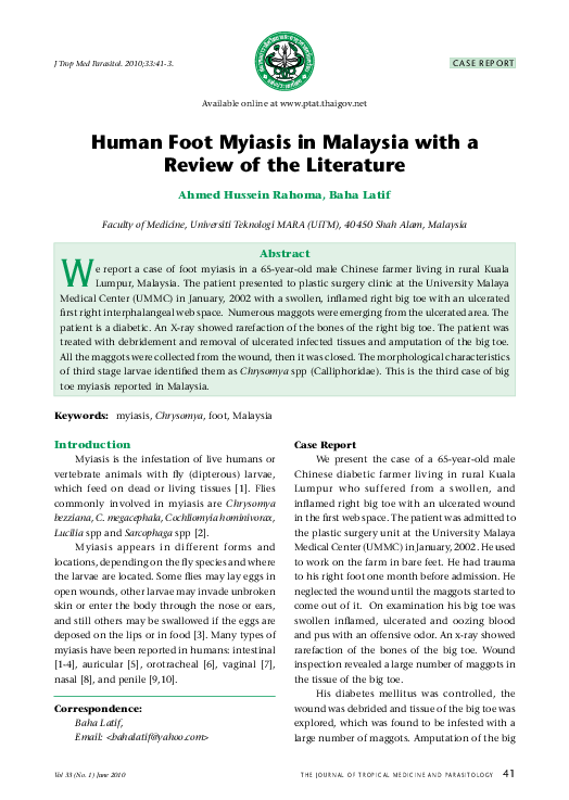 (PDF) Human Foot Myiasis in Malaysia with a Review of the Literature