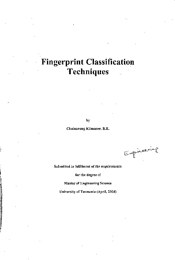 Pdf Fingerprint Classification Techniques Chainarong Klimanee