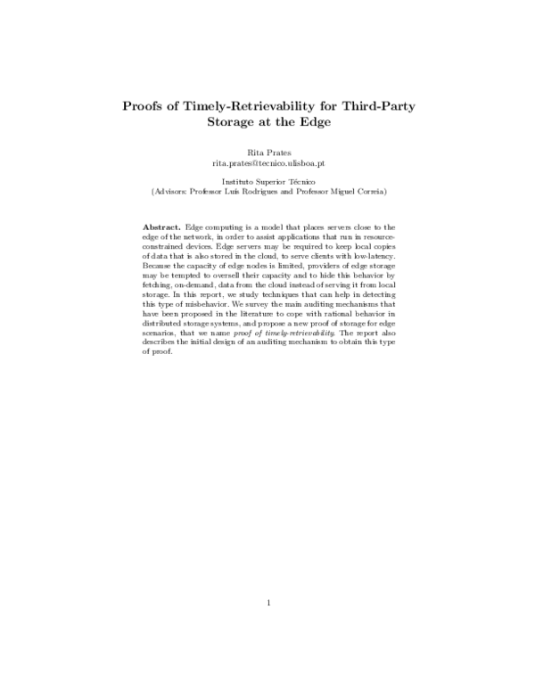 (PDF) Proofs of Timely-Retrievability for Third-Party Storage at the Edge