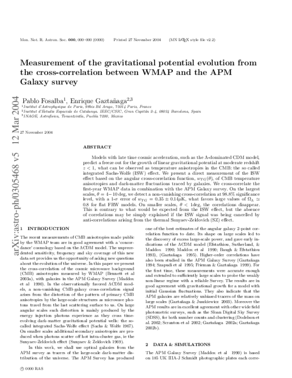 (PDF) Measurement of the gravitational potential evolution from the cross-correlation between ...