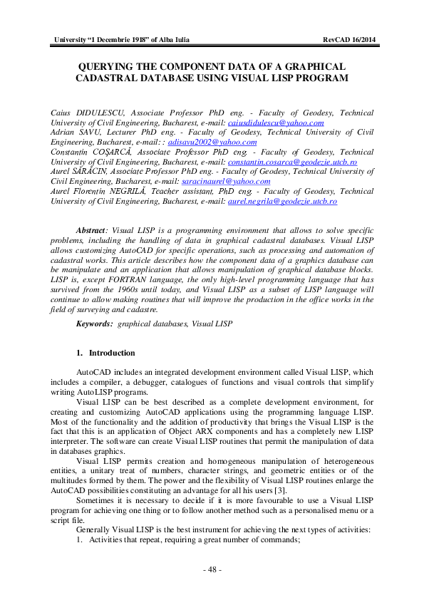 (PDF) Querying the Component Data of a Graphical Cadastral Database Using Visual Lisp Program