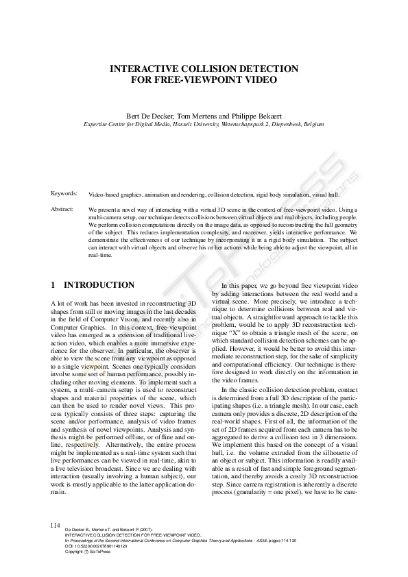 (PDF) Interactive collision detection for free-viewpoint video