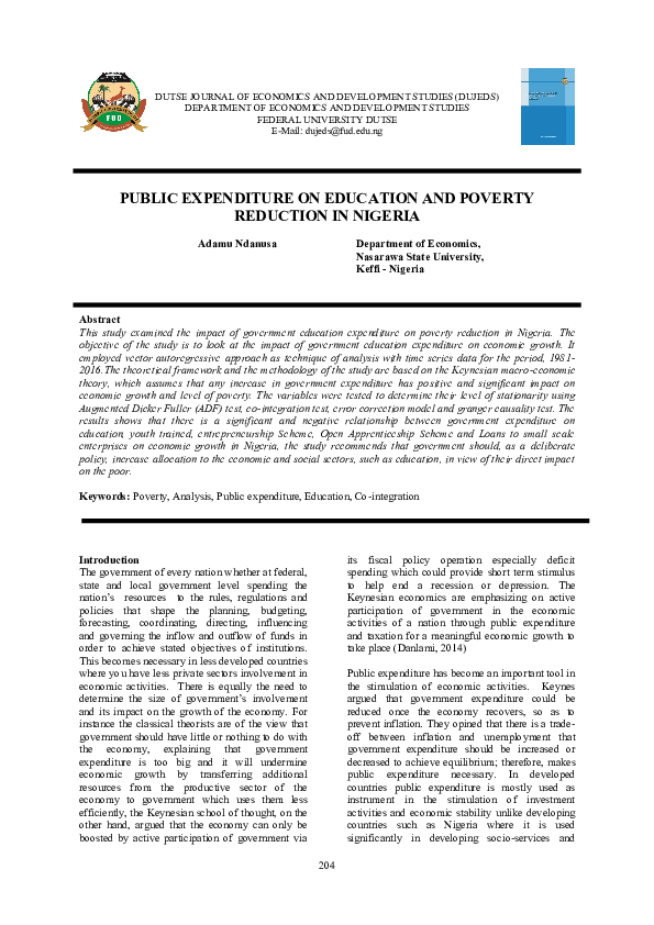 Pdf Public Expenditure On Education And Poverty Reduction In Nigeria 4107