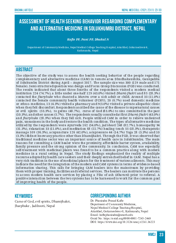 (PDF) Assessment of Health Seeking Behavior Regarding Complementary and ...