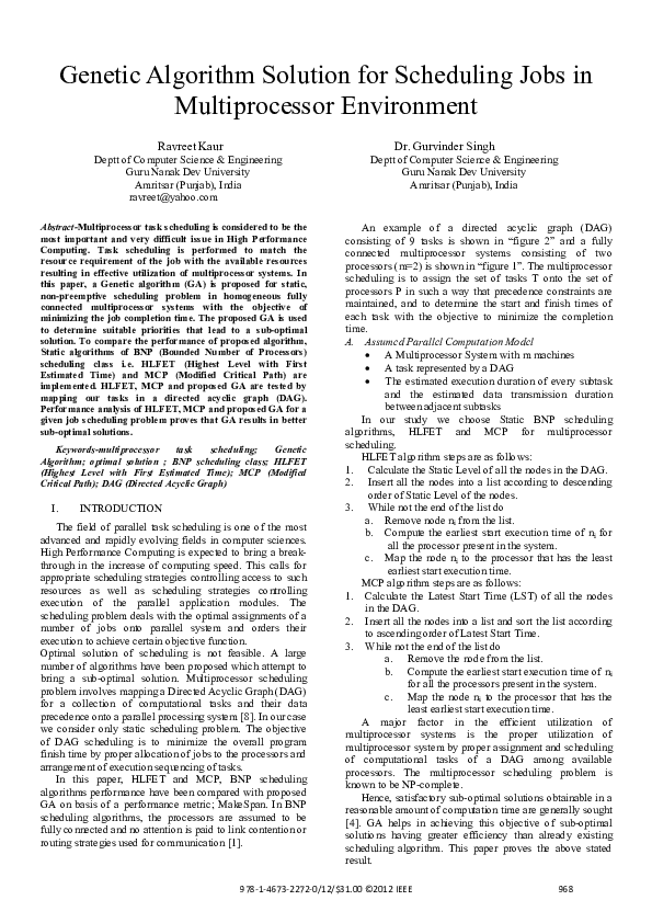 (PDF) Genetic algorithm solution for scheduling jobs in multiprocessor environment