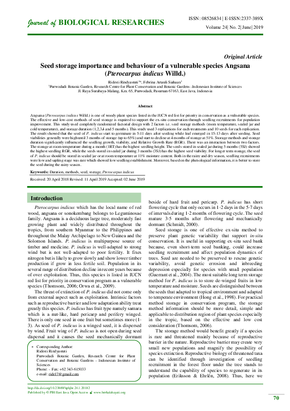 (PDF) Seed storage importance and behaviour of a vulnerable species ...