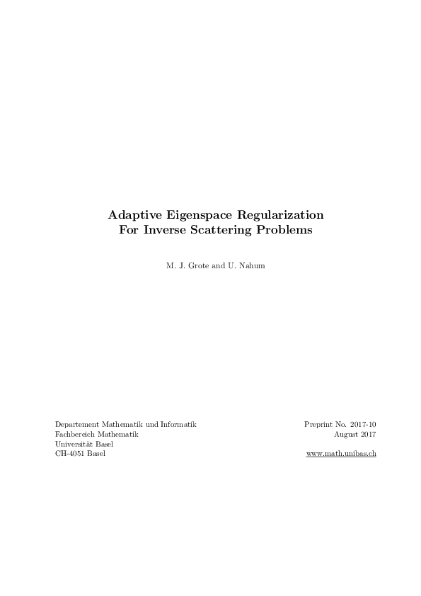 (PDF) Adaptive eigenspace regularization for inverse scattering problems