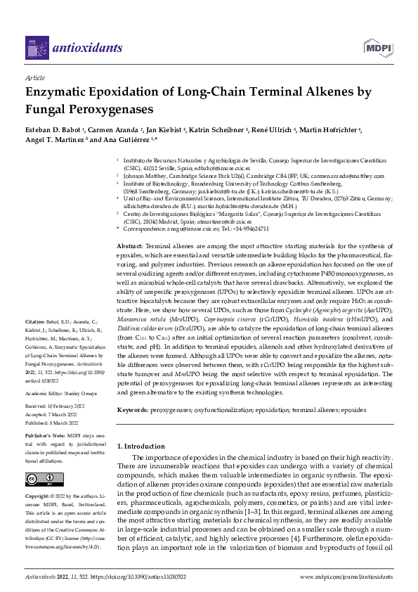 (PDF) Enzymatic Epoxidation of Long-Chain Terminal Alkenes by Fungal ...