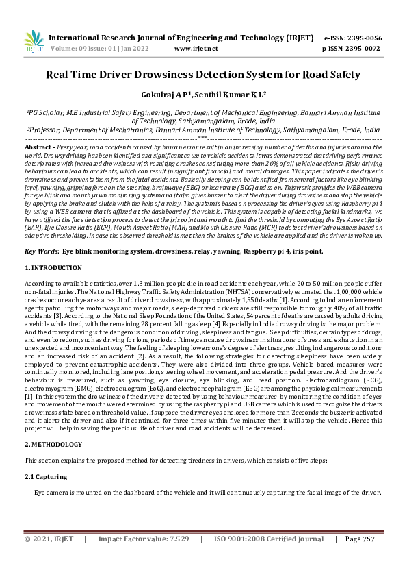 (PDF) Real Time Driver Drowsiness Detection System for Road Safety