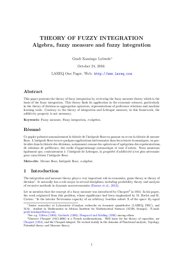 (PDF) Theory of Fuzzy Integration. Algebra, fuzzy measure and fuzzy integration