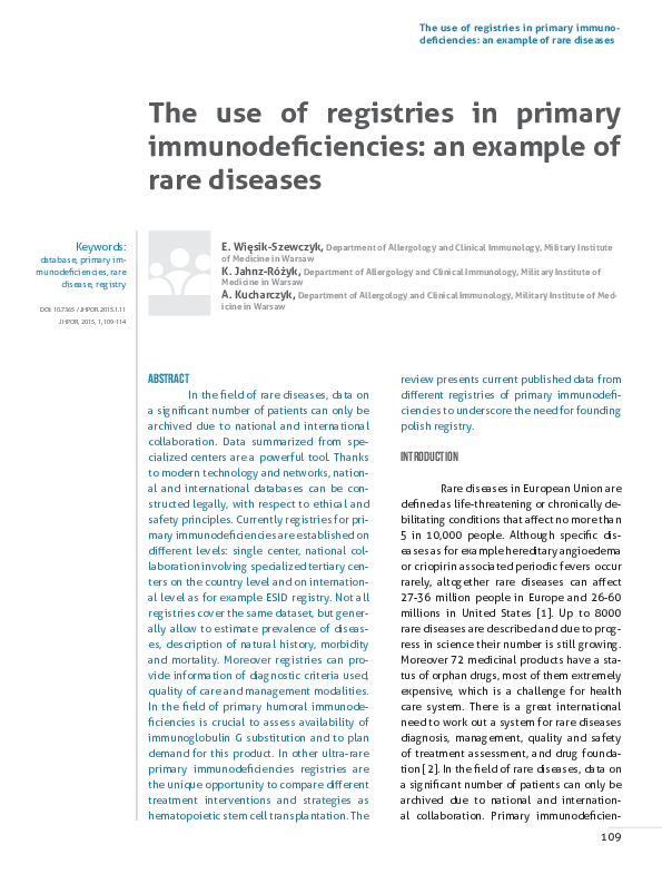 (PDF) The Use of Registries in Primary Immunodeficiencies: An Example ...