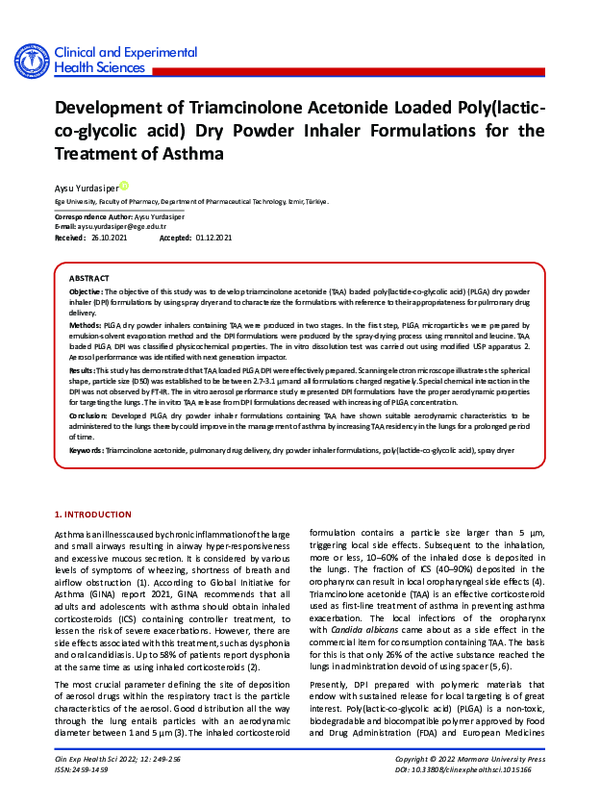 (PDF) Development of Triamcinolone Acetonide Loaded Poly(lactide-co ...