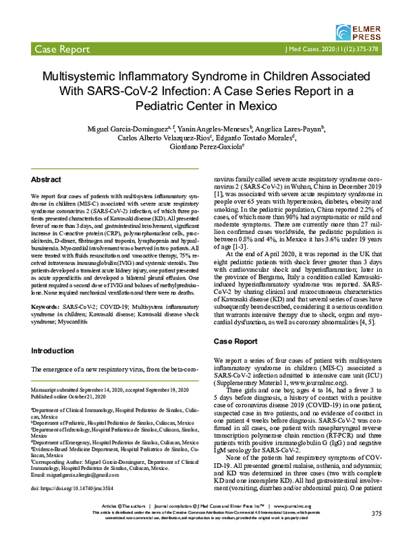 (PDF) Multisystemic Inflammatory Syndrome in Children Associated With ...
