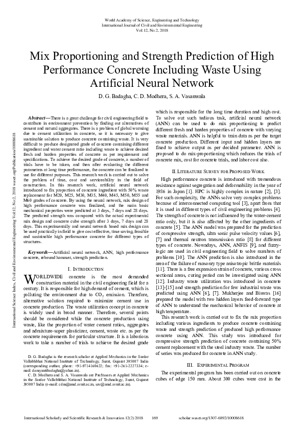 (PDF) Mix Proportioning And Strength Prediction Of High Performance Concrete Including Waste ...