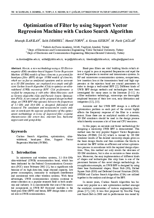 (PDF) Optimization of Filter by using Support Vector Regression Machine with Cuckoo Search Algorithm